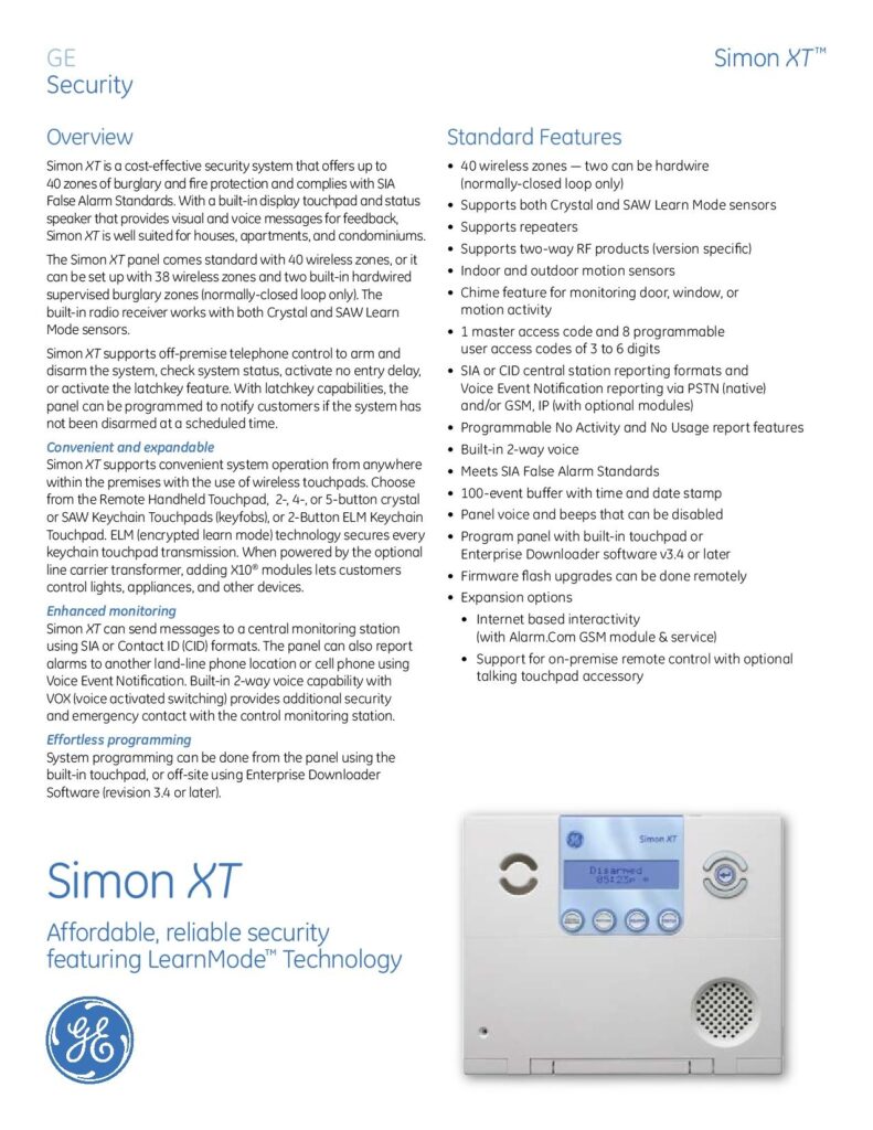 GE Simon XT - บริษัท สิริ ออโตเมติก ซิสเต็ม จำกัด